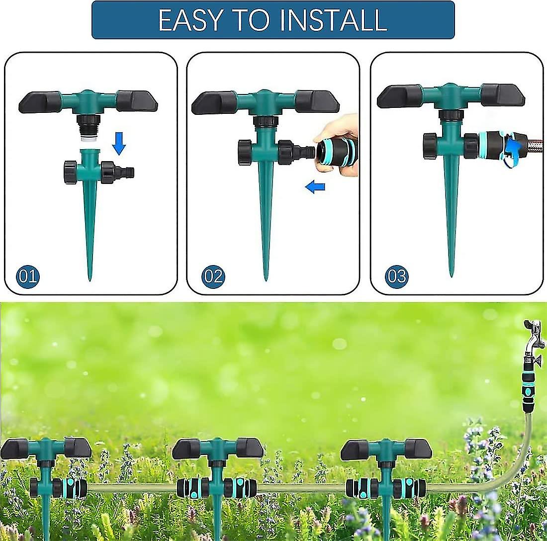 Lawn Sprinkler Automatic 360 Degree Rotating 3 Arm Sprinkler Adjustable ...