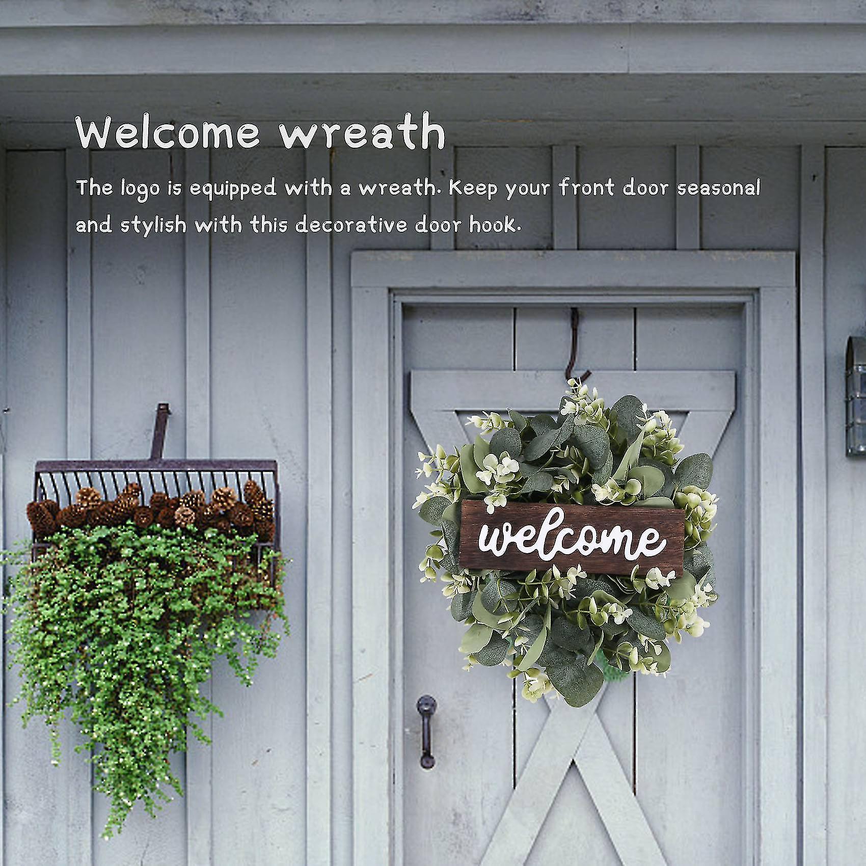 Welcome Sign With Garland Door Decoration Wooden Hanging Sign With ...