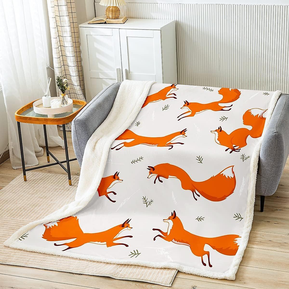 Fox Print Fleece Blanket Kids Cartoon Woodland Fox Throw Blanket for ...
