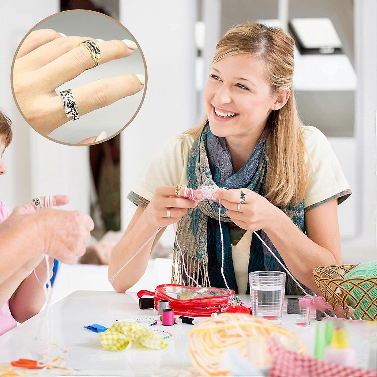 8 Pcs Crochet Ring for Finger Yarn Guide, Adjustable Crochet Tension ...