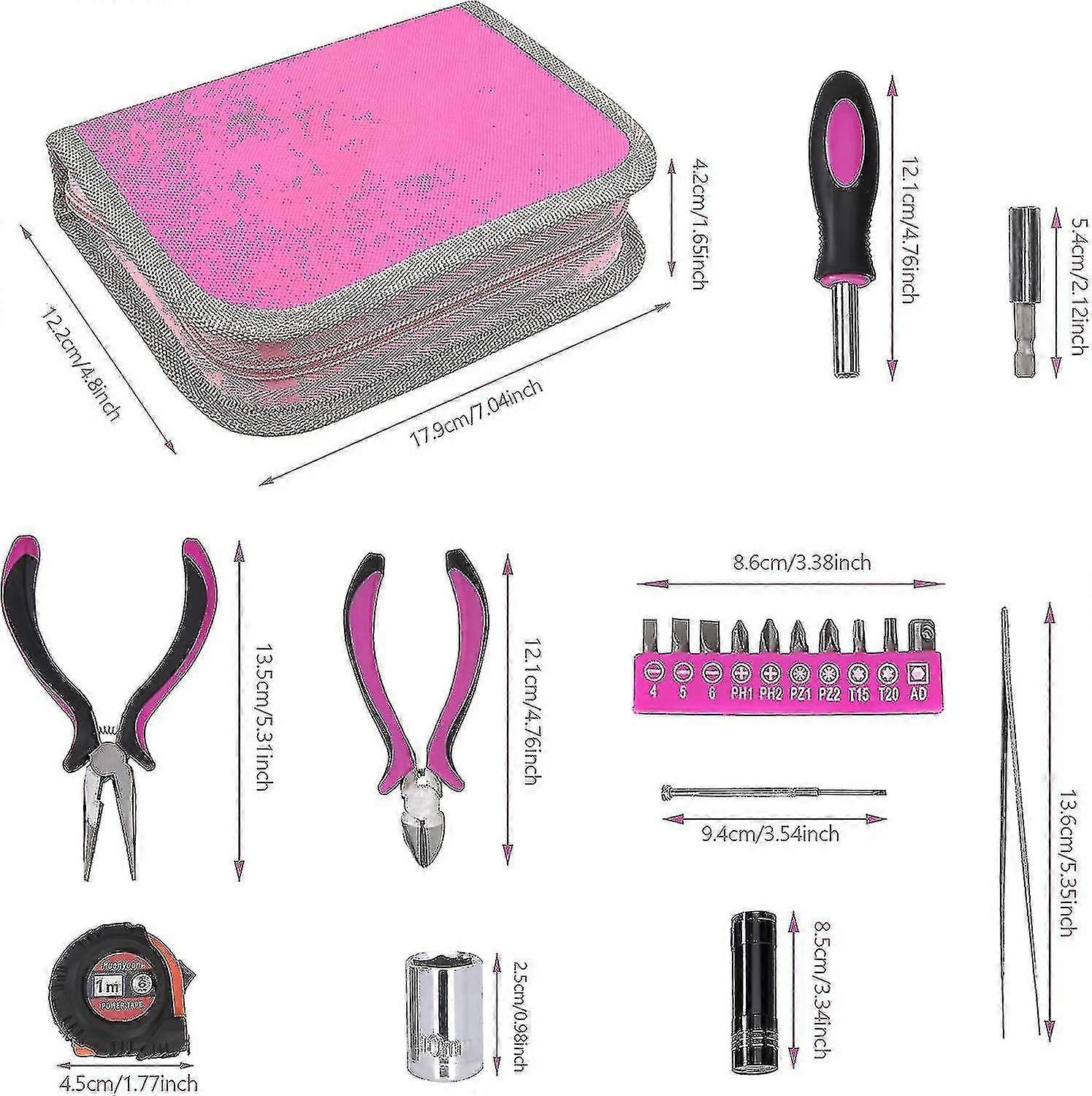 Pink Tool Kit 23 Pieces Women Home Tool Set With Tape Measure Pliers ...