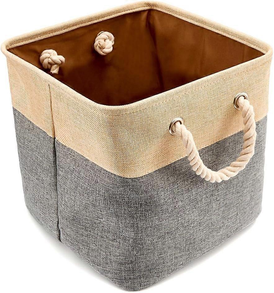 Foldable Cotton Jute Storage Box With Handle, Laundry Hamper, Storage ...