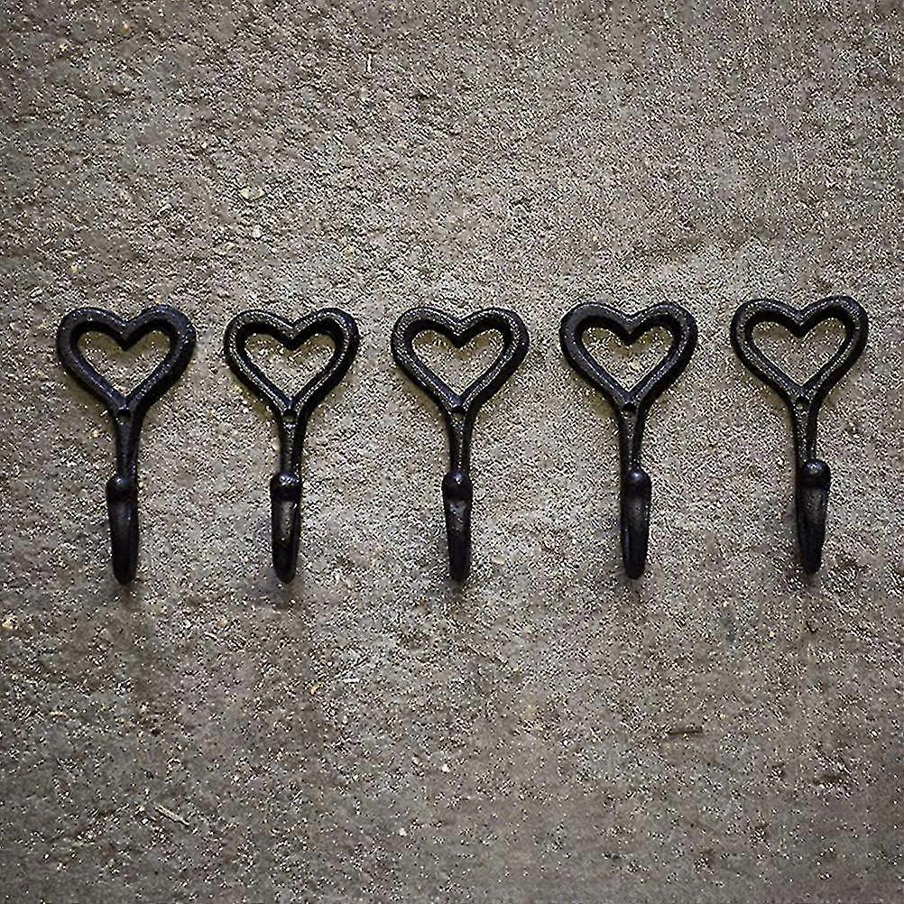 5pcs Heart Hooks Decorative Hooks Heart Wall Hooks Cast Iron Coat Hooks ...