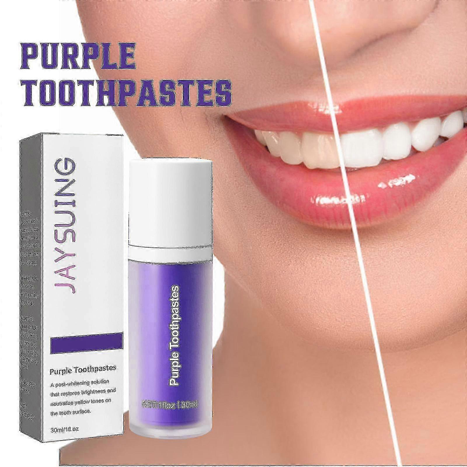 1pcs Jaysuing Purple Teeth Whitening Toothpaste Cleans Teeth Stains Oral Odor Cares Gums ...