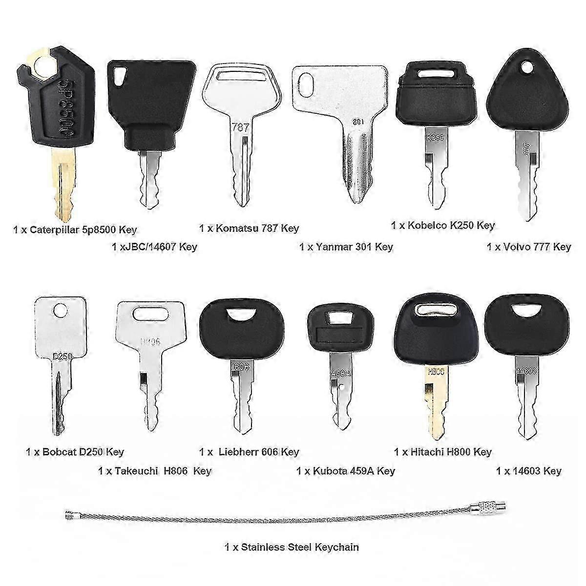 12 Keys Heavy Equipment Construction Ignition Key For Caterpillar Jcb ...