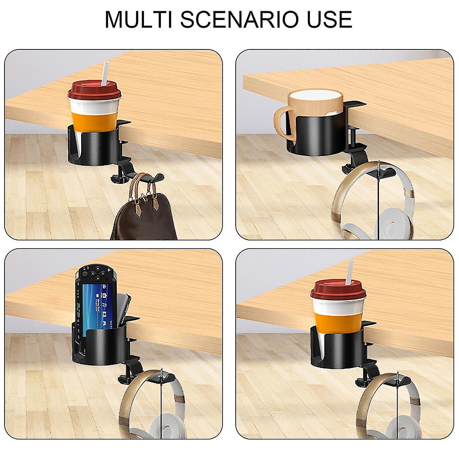 Desk Cup Holder With Headphone Hanger Anti-spill Cup Holder For Desk ...