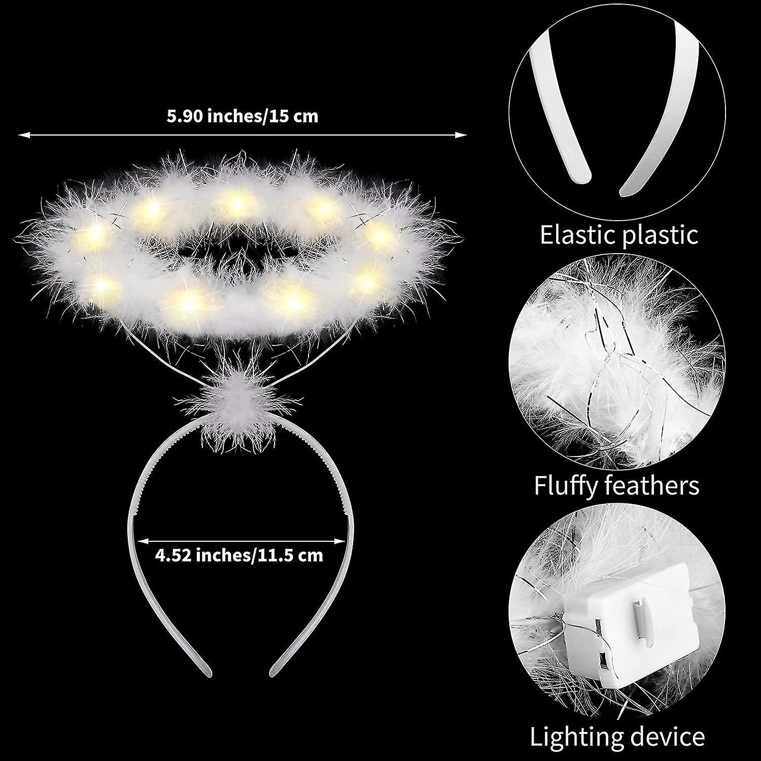2 Pack Light Up Angel Halo Headband Led White Feather Headband Angel ...