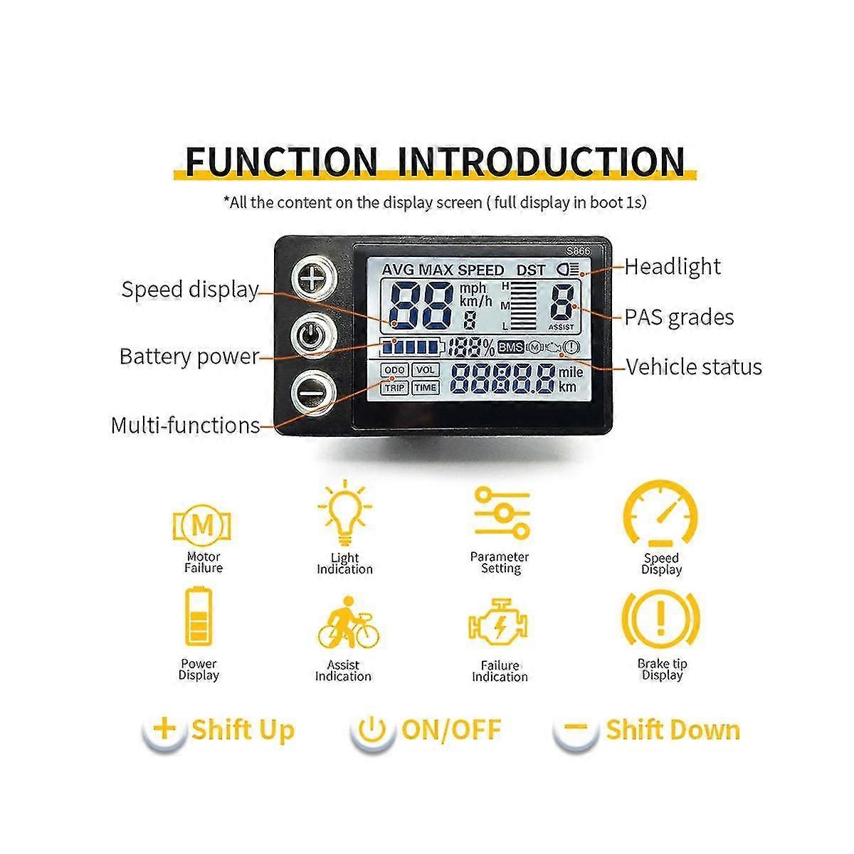 24V 36V 48V 60V Waterproof LCD Display S866 Controller Panel Dashboard ...