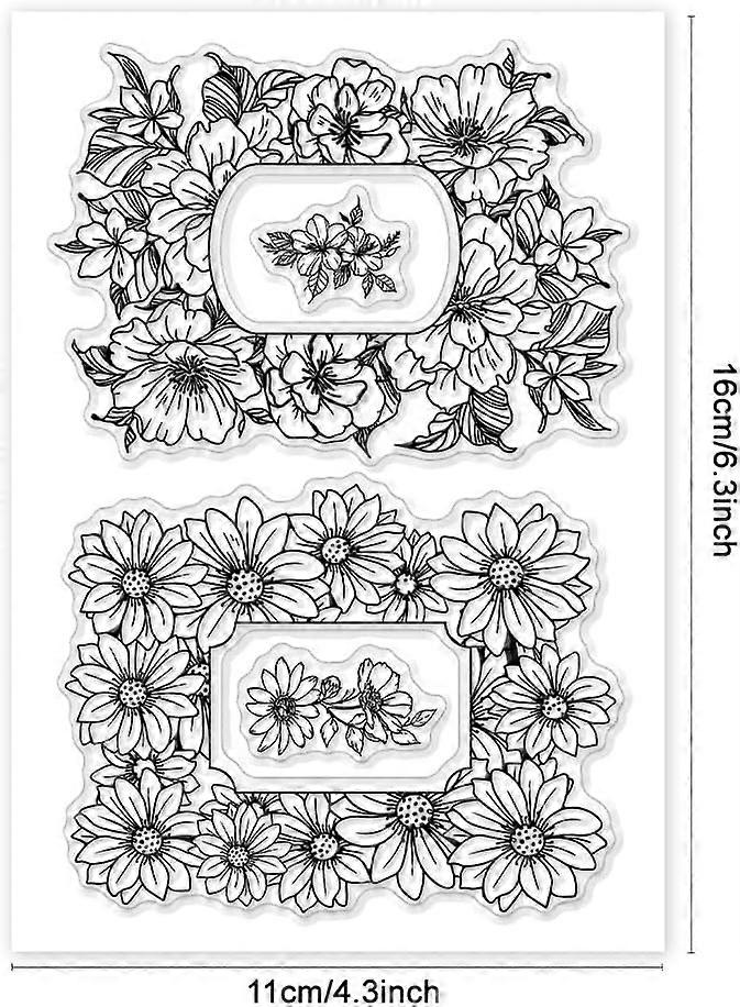 Flower Clear Stamp Floral Frame Silicone Stamp Plant Transparent Rubber ...