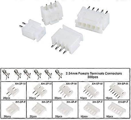 460pcs JST Connecteur Kit, JST-XH, 2/3 / 4/5/ 6 Pin Mle/Femelle Connecteurs, 2.54mm Femelle ...