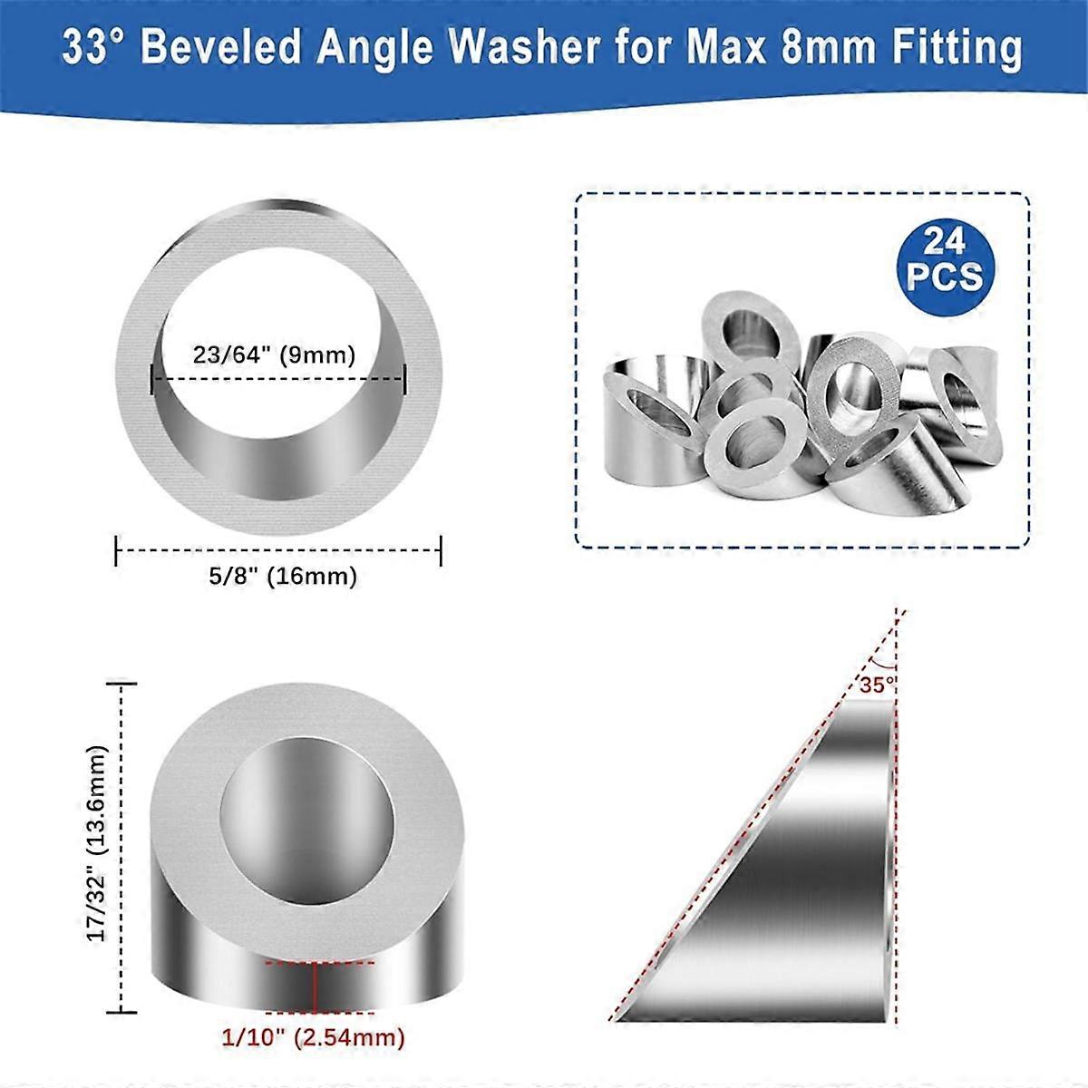 24Pack Beveled Angle Washers 9mm, 33 Handrail Angle Washer Max for 8mm ...