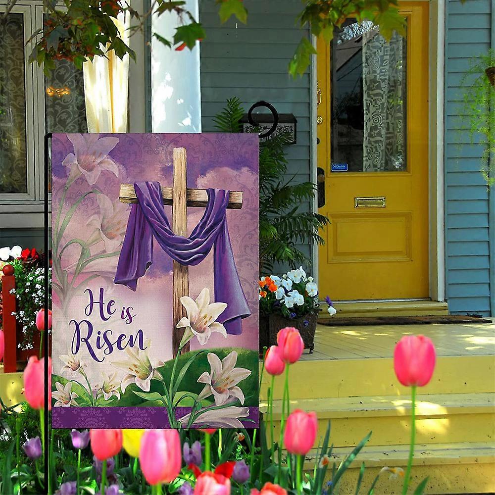 He is Risen Spring Easter Cross Print Garden Flag Vertical Double Sided ...