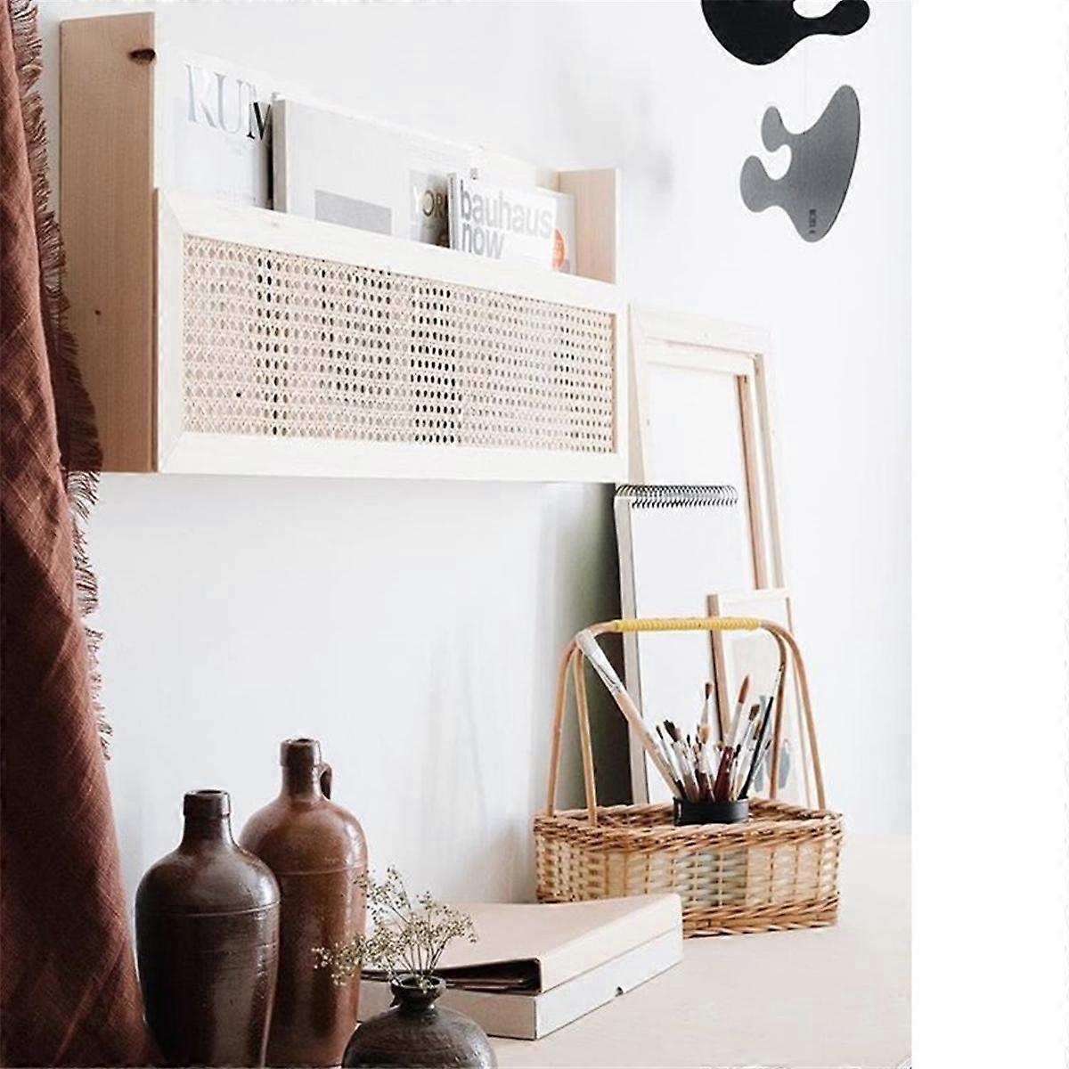 Wooden Magazine Wall Rack with Rattan File Holder Hanging File Rattan ...