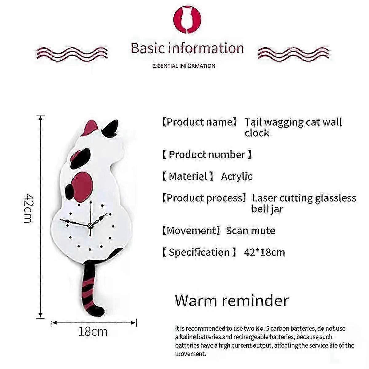 Black-Cat Pendulum Wall Clock,Cat Clock,Cat Clock with Moving Tail,Cat ...