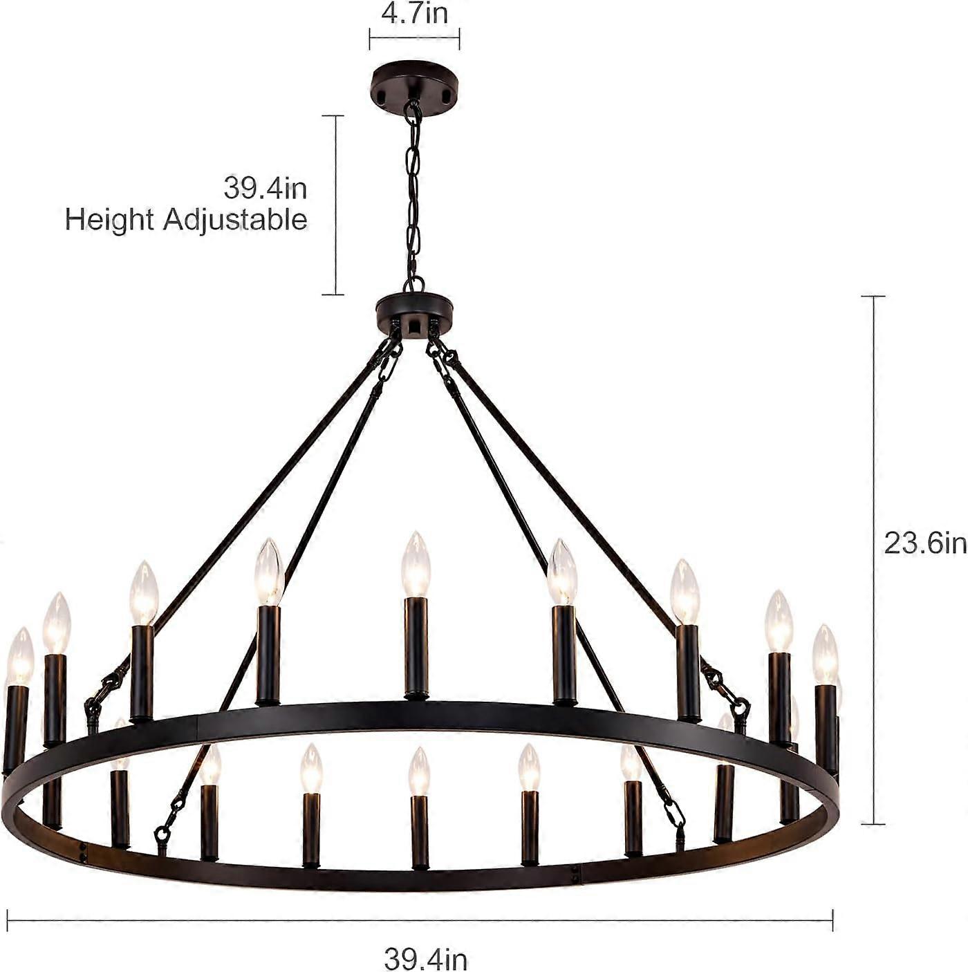 40 Inch 20Light Black Iron Wagon Wheel Chandelier, Adjustable Height ...
