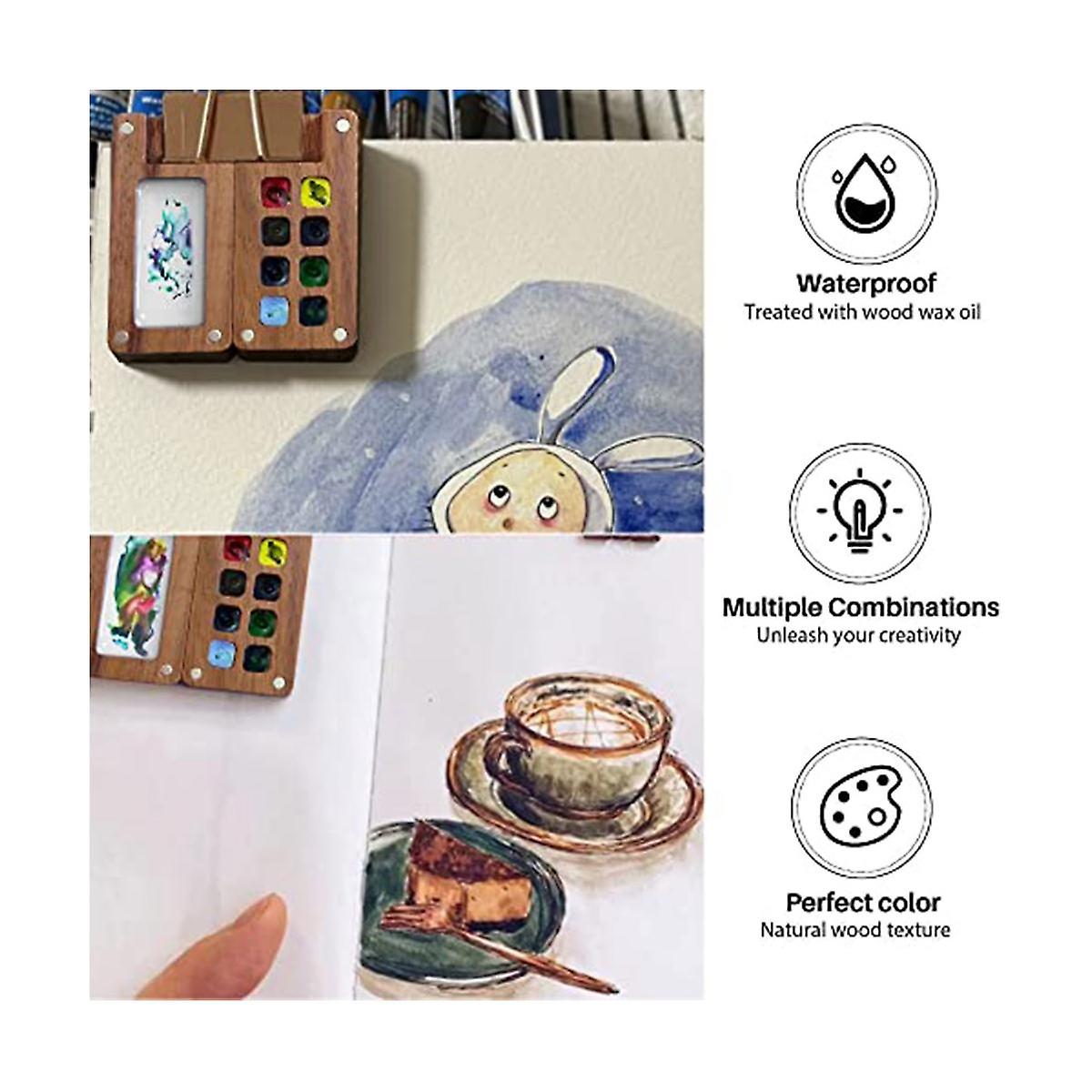 8 Grid Portable Sketchbook Palette, Wooden Colour Palette Box, Mini ...