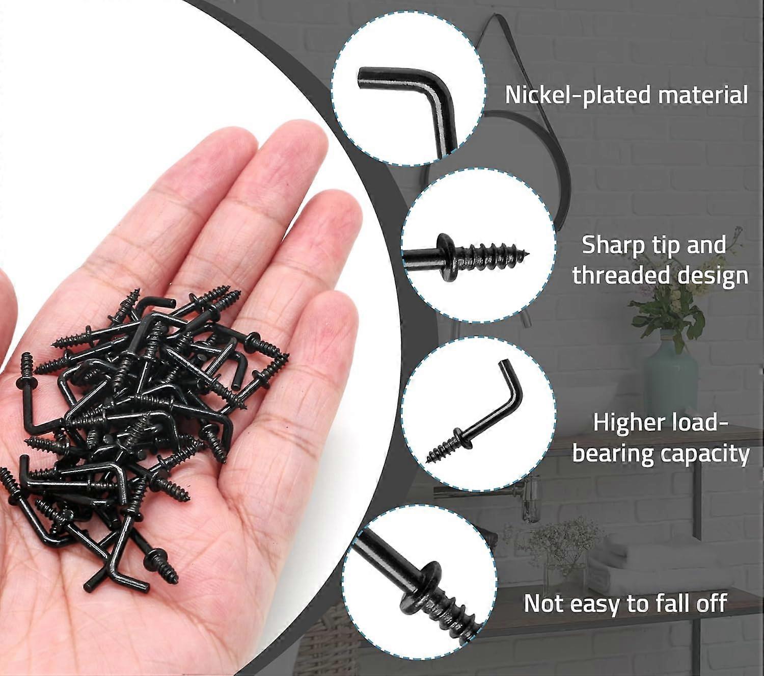 100 Pack 1/2" L Hooks, Black Screw in Hooks Small L Shaped Hooks Right ...