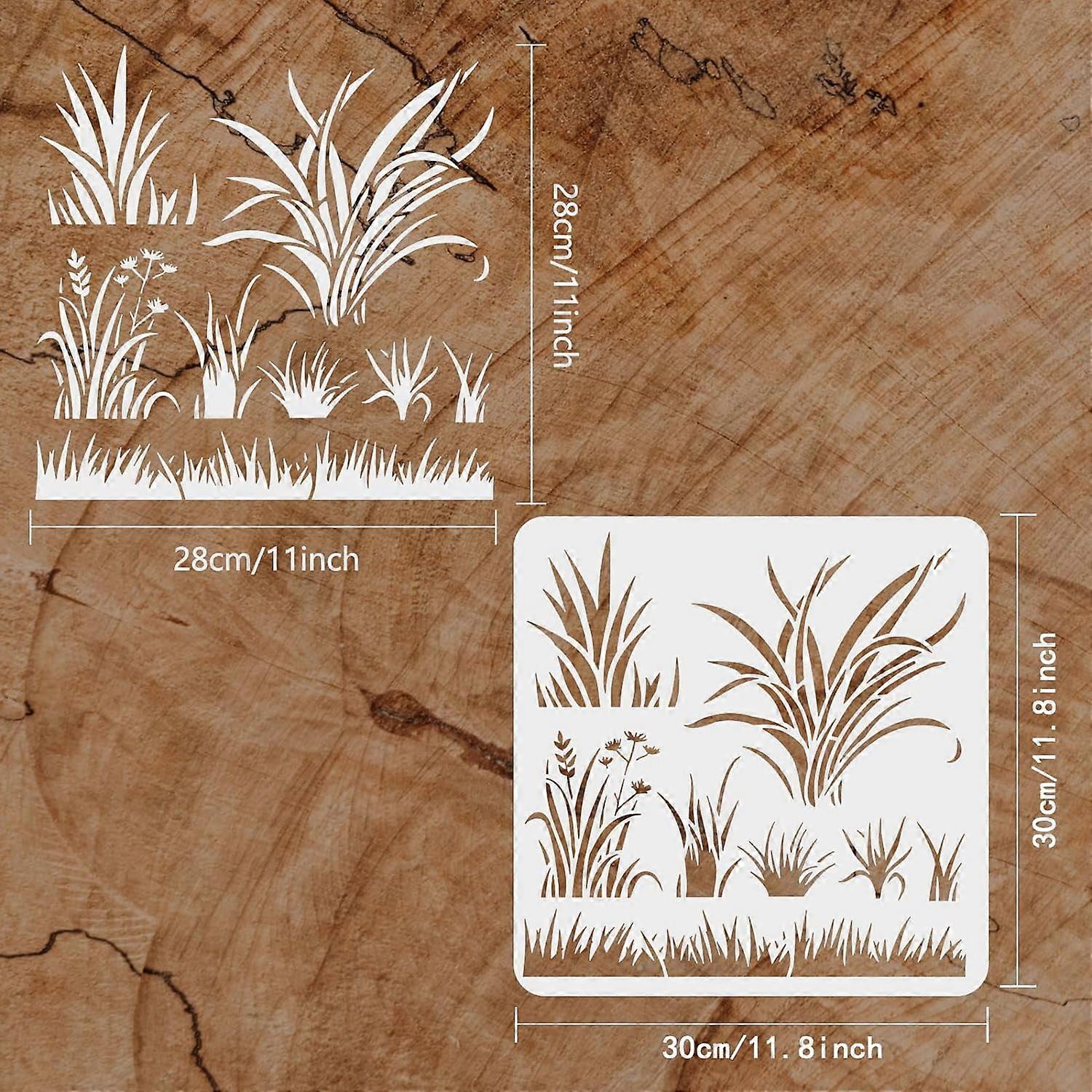 1PC Grass Stencil for Painting 11.8x11.8inch Reusable Plastic Cattail ...