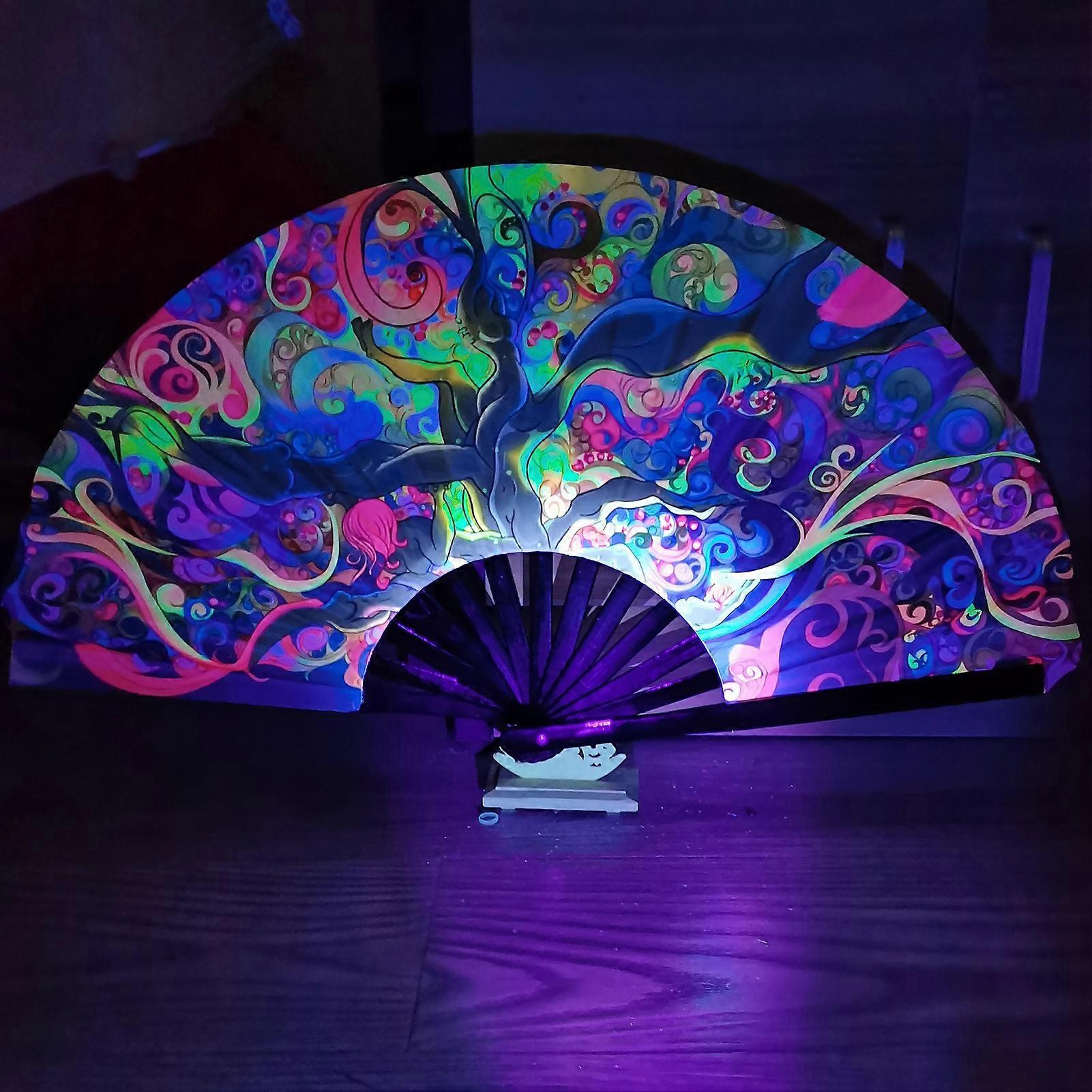 UV Fluorescent Folding Fan Portable Bamboo Bone Handheld Fan Colorful ...