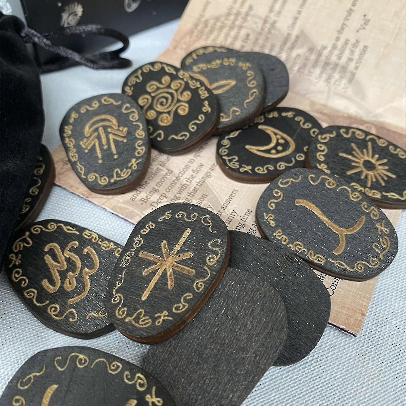 Handmade Wooden Rune Divination Game Set Witch Rune Stones Card Toys ...