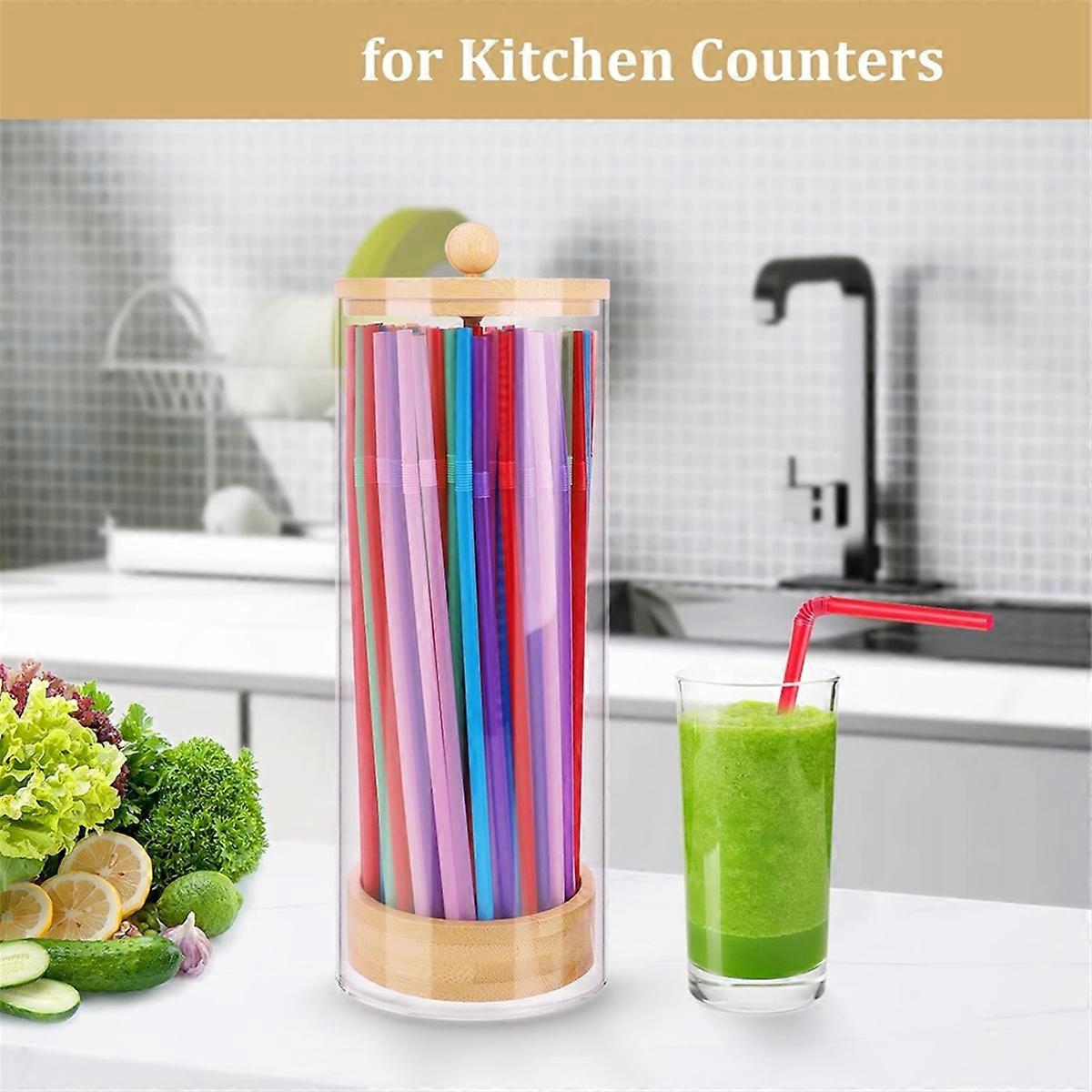 Straw Holder Dispenser for Counter - Drinking Straw Dispenser with ...