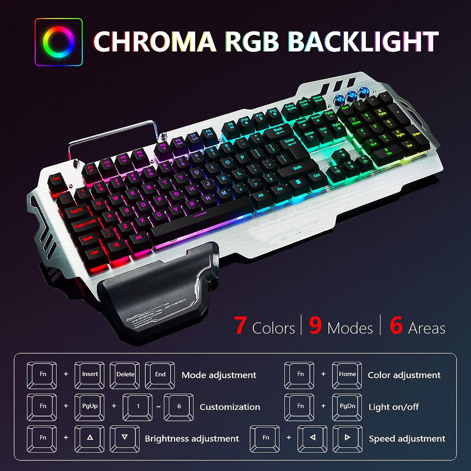 Gaming Keyboard, Rgb Backlit Semi Mechanical Keyboard With Wrist Rest ...