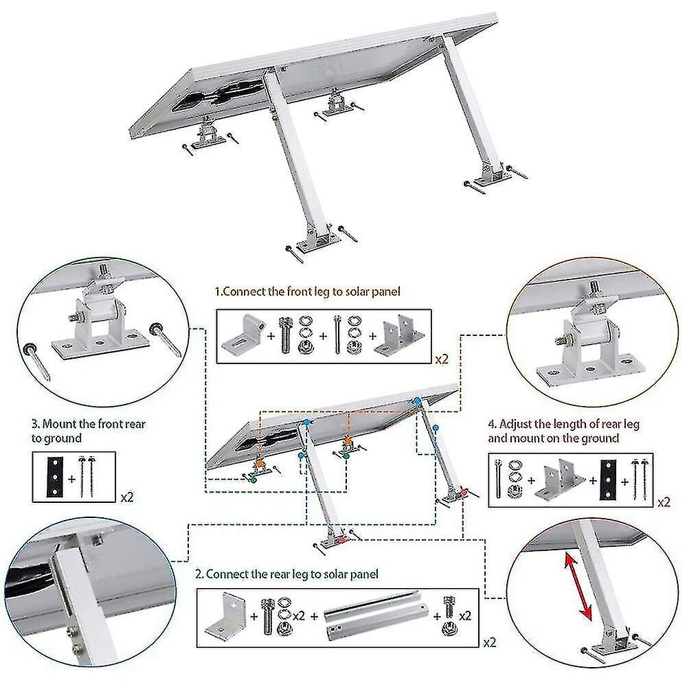 2x Solar Panel Floor Mount Mount Adjustable Roof Mounting Bracket ...