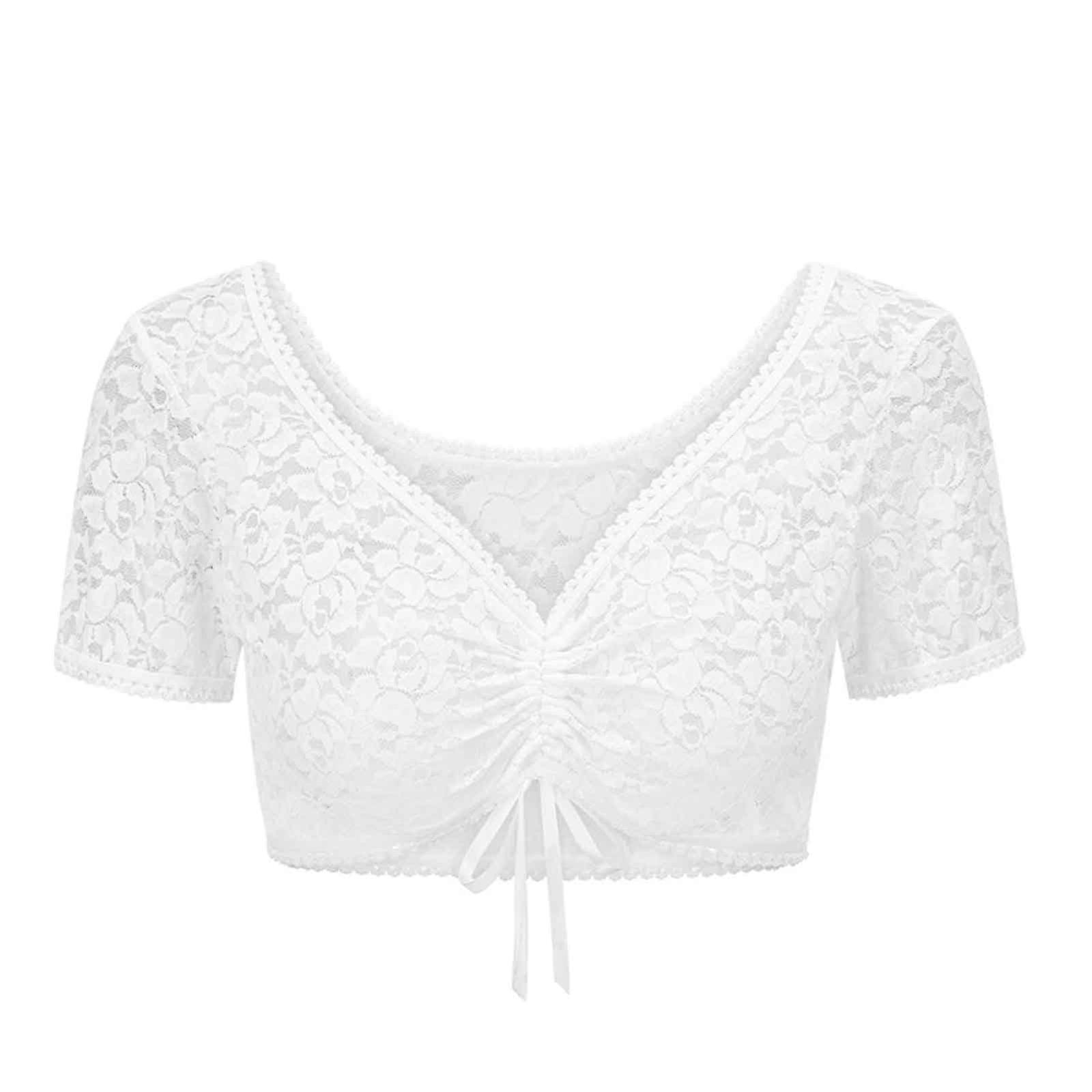 Women's Summer V Neck Drawstring Front Crop Top Blouse Traditional ...