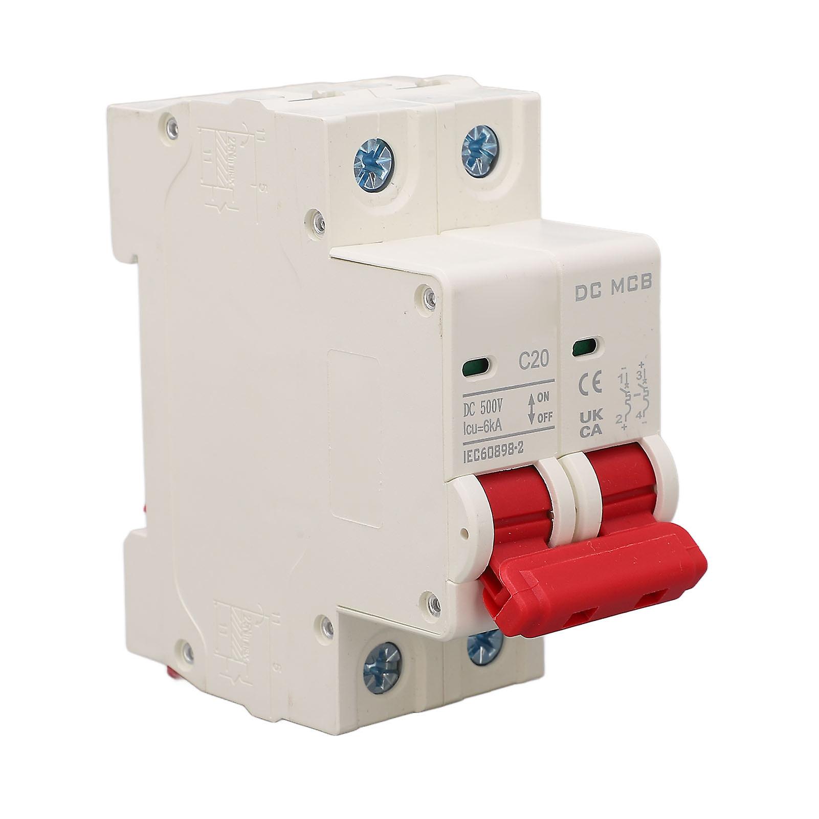 Mini DC Circuit Breaker 20A, DC500V, 6000A Breaking Capacity, Modular Design, 2P Configuration ...