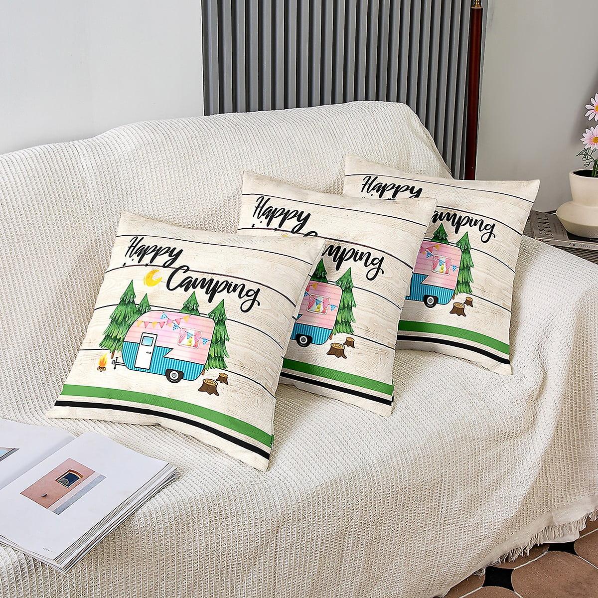 Pack of 2 Happy Camping Throw Pillow Covers Inch, Rustic Farmhouse ...