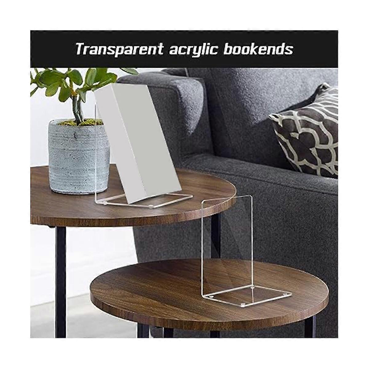 8 Transparent Bookends Acrylic Bookshelf L-Shaped Bookend Picture Book ...