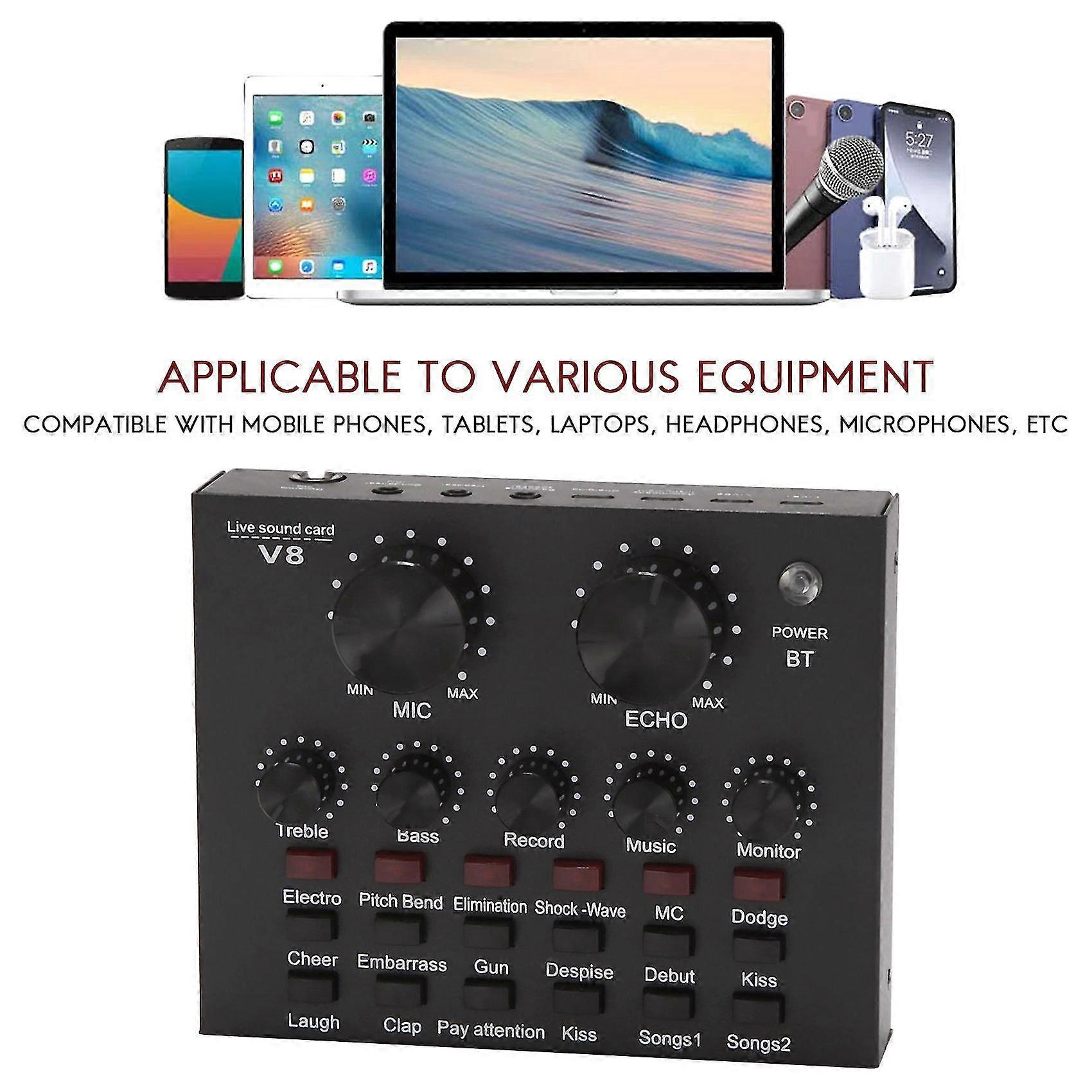 V8 Sound Card Audio Set Interface External Usb Live Microphone Sound ...