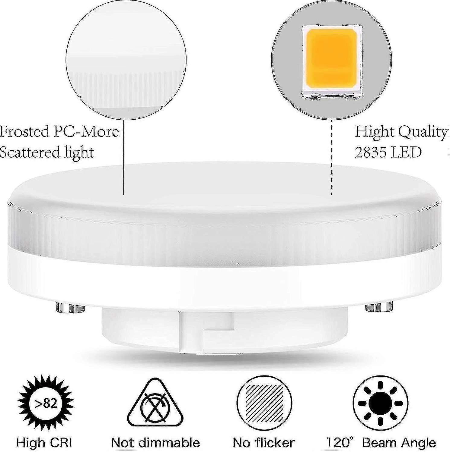 Gx53-7w/550lm Led Light Bulb, Cool White 6000k, Non-dimmable, 6pcs Pack ...
