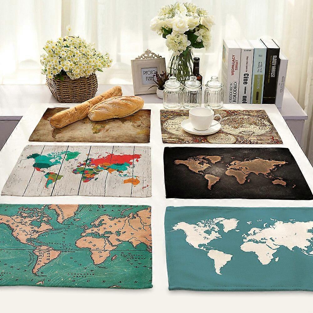 JWL-4PCS World Map Pattern Placemats for Kitchen Table Rectangle Linen ...