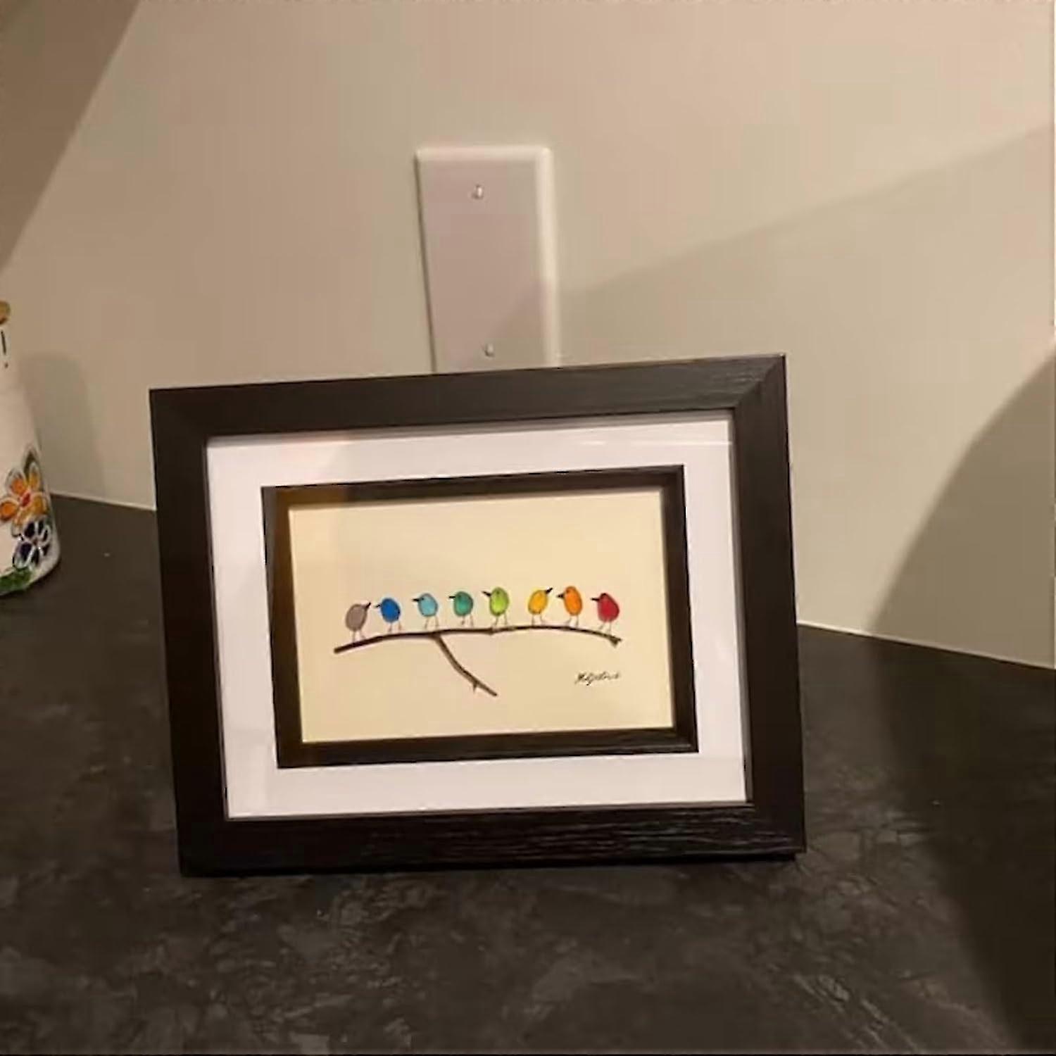 Sea Glass Rainbow Birds, Sea Glass Birds On Branch, Framed Unique ...