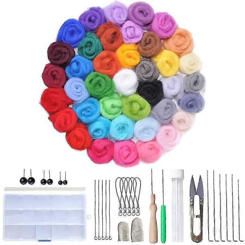 1 Set 40 Colors Wool Felt Needles Tools Needle Felting Mat Starter Diy ...