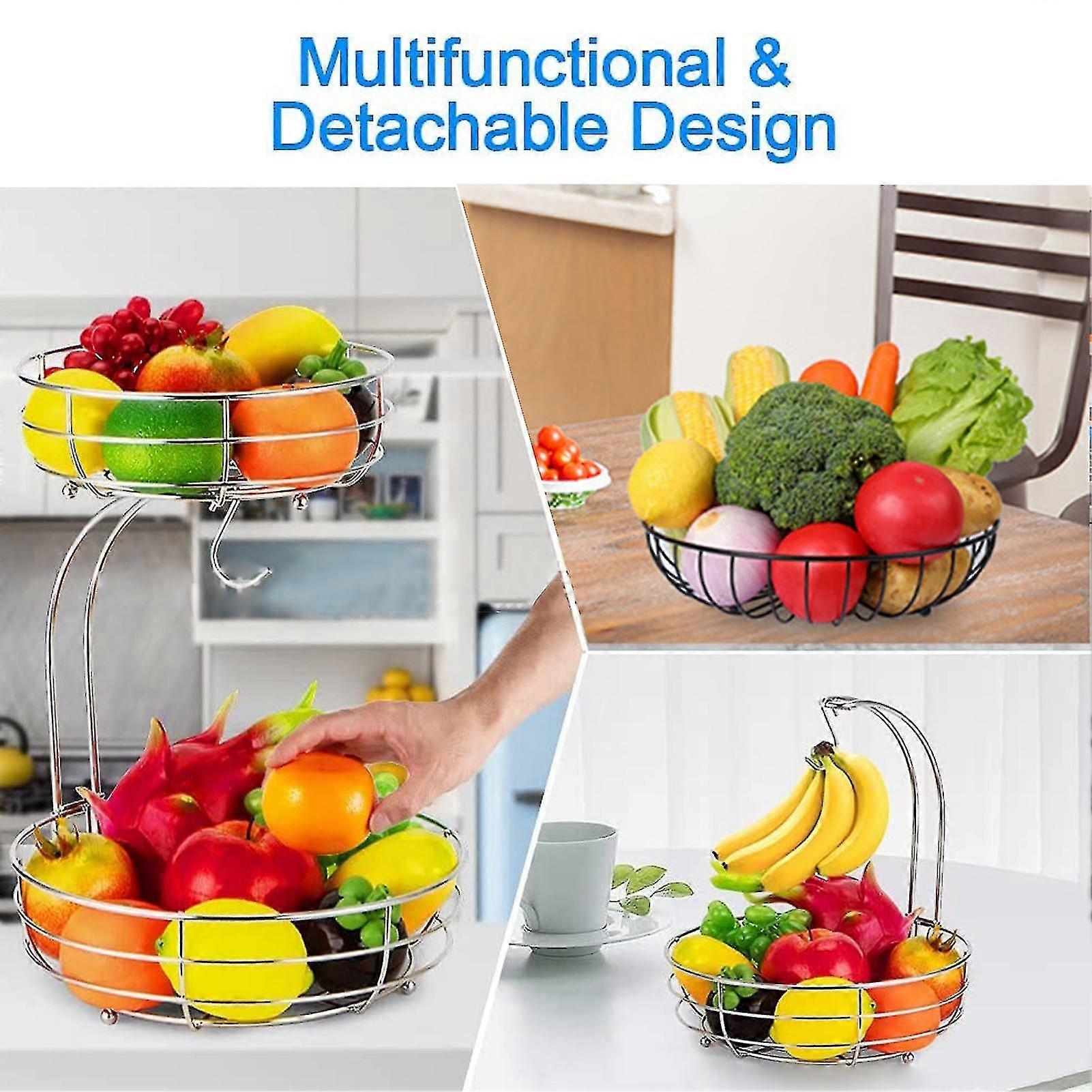 Household Double Layer Metal Fruit Stand Detachable Home Storage Fruit ...