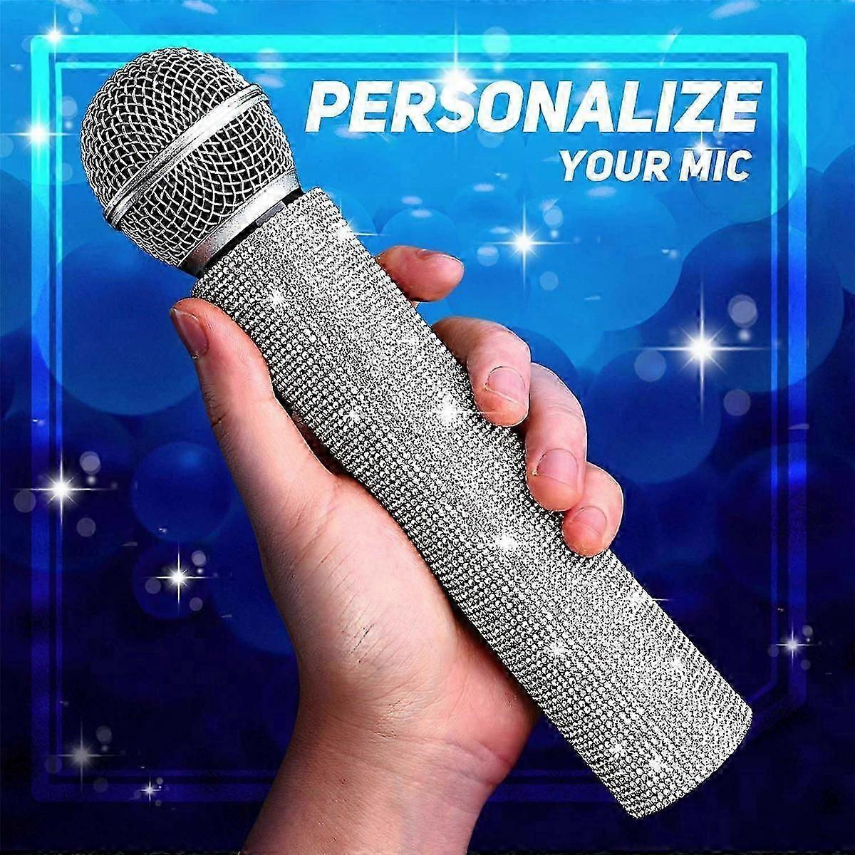 Mic Handle Cover,Sparkly Bling Rhinestones Mic Handle Sleeve for Party ...