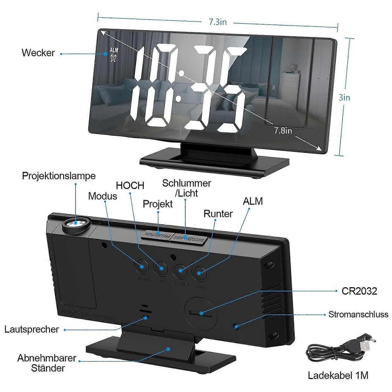 LED digital alarm clock mirror for bedroom with 7.8" display, stylish ...