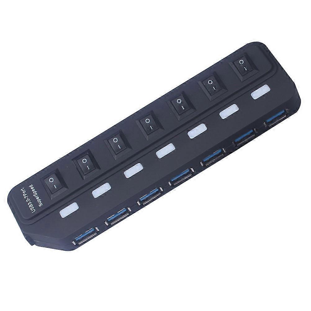 Multi-Port USB Hub 7-Port Data Transfer Device Office Use Black 15.6x4 ...