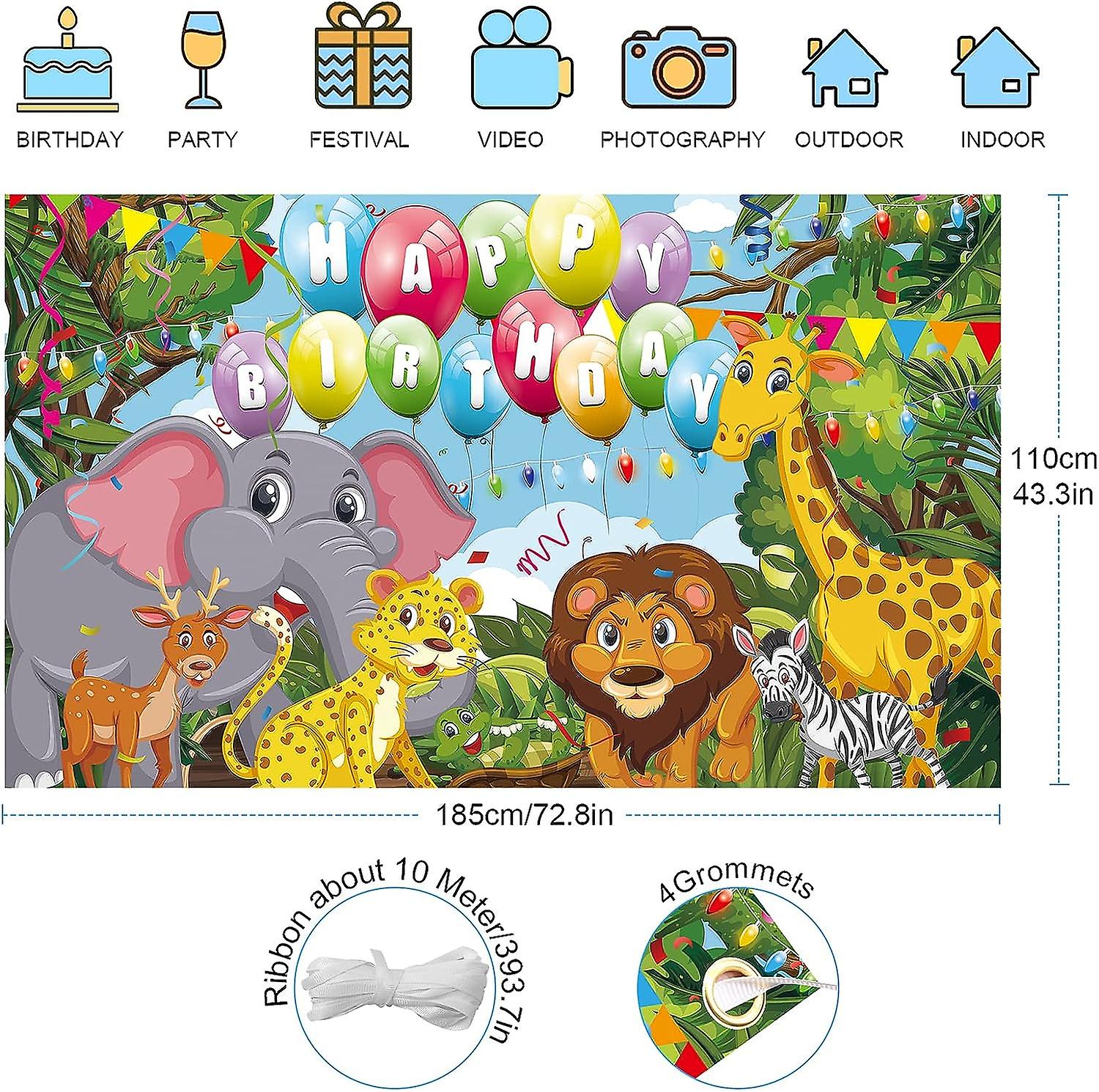 Birthday Jungle Party Decorations Backdrop - Animal Jungle Theme ...