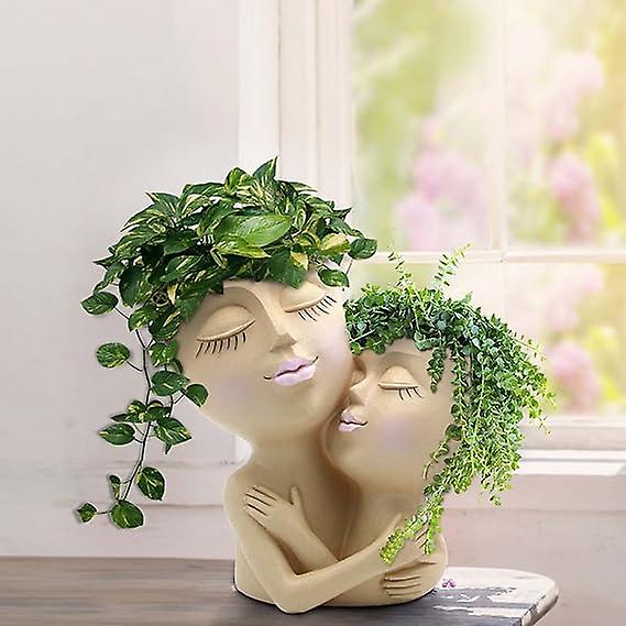 New Cute Lady Face Plant Pots Double Flower Pots In One Resin Head ...