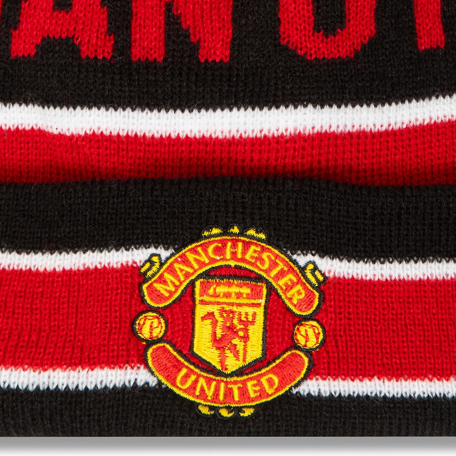 New Era Manchester United Man UTD Football Striped Beanie Bobble Hat ...