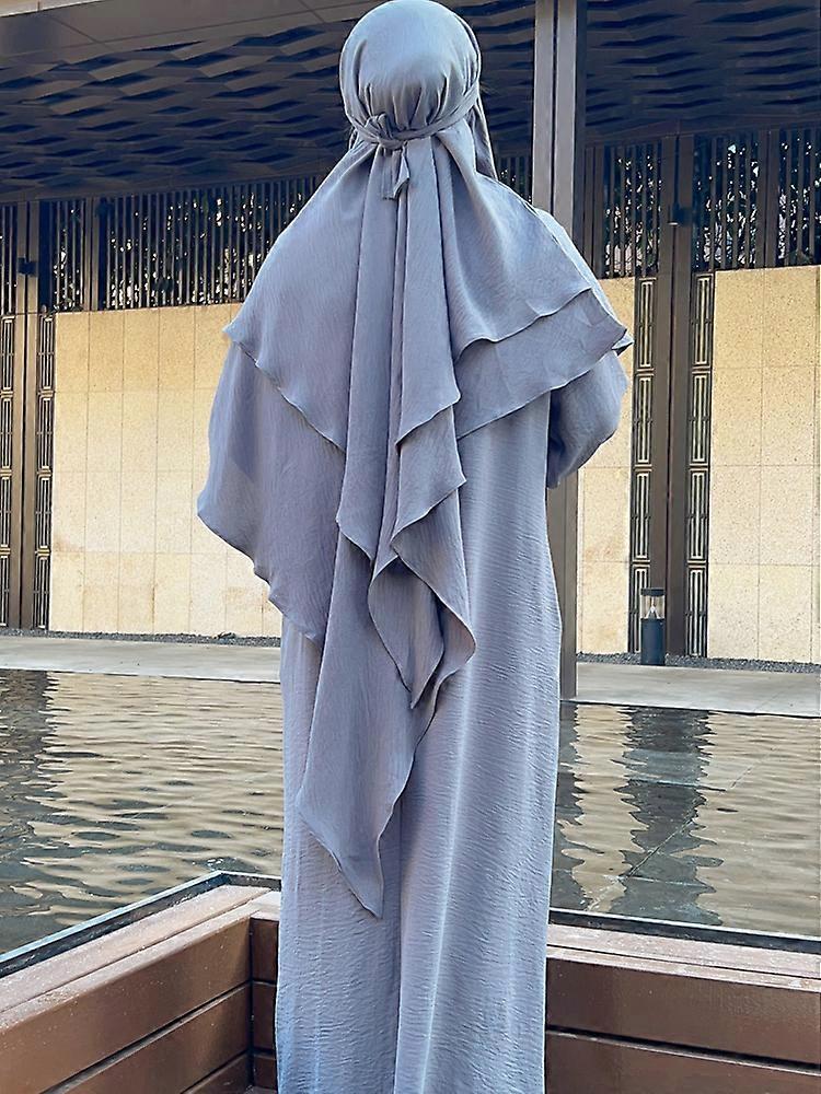 Ramadan Abaya and Long Khimar Dress Jilbab 2 Piece Set Eid Muslim ...