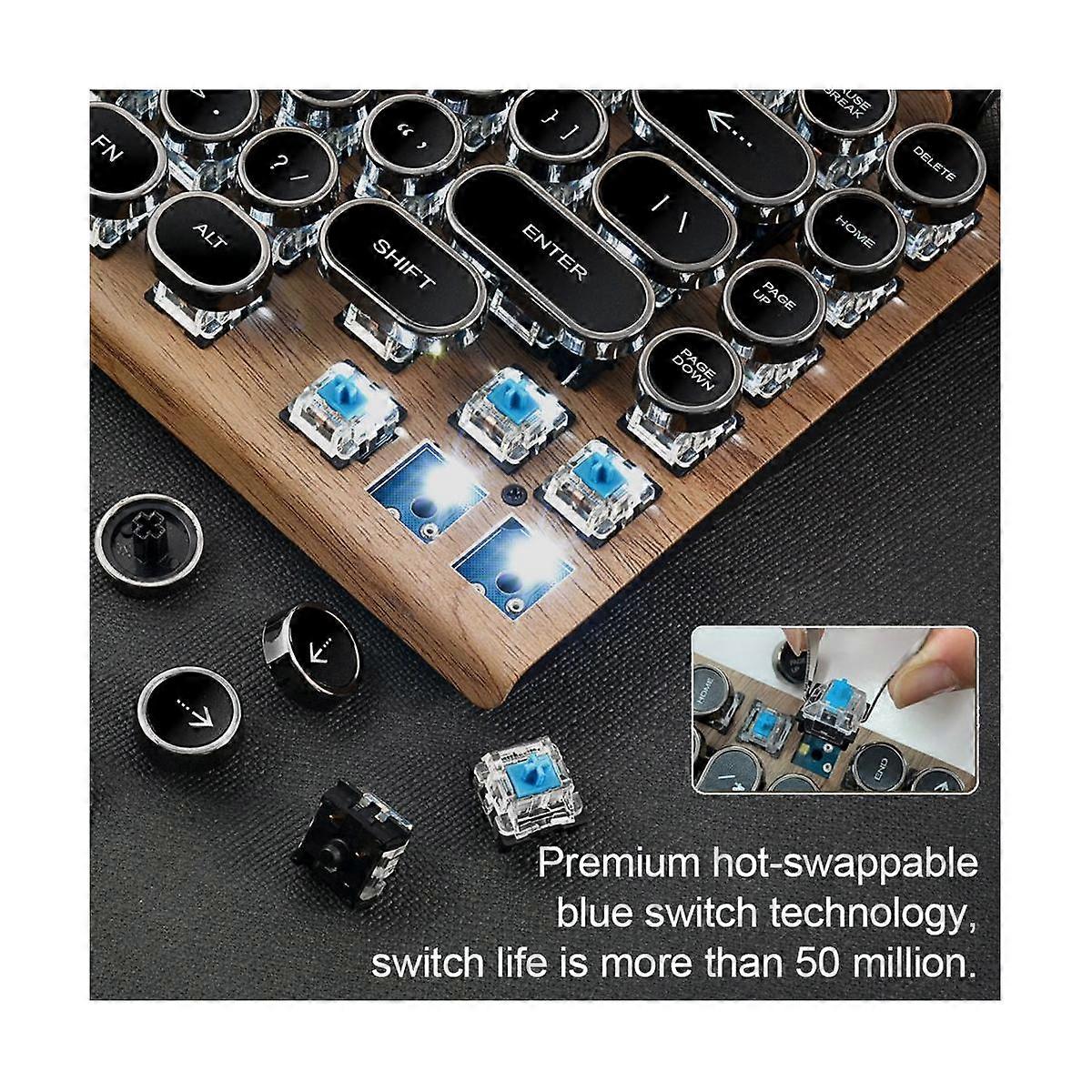 83 Keys Gaming Keyboards Retro Typewriter Keyboard Wireless Bluetooth ...