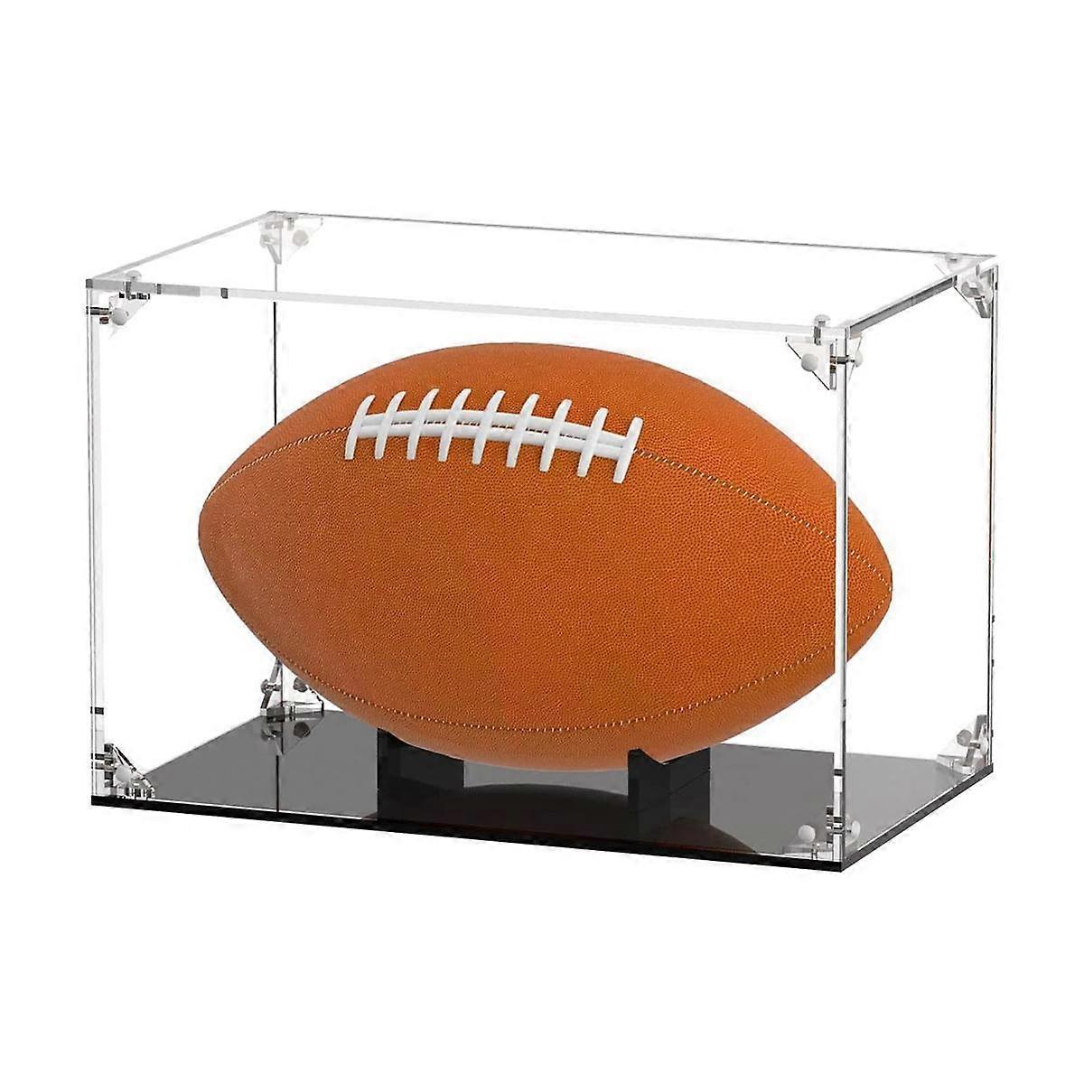 Football Display Case Acrylic Football Holder with Lid and Black Base ...