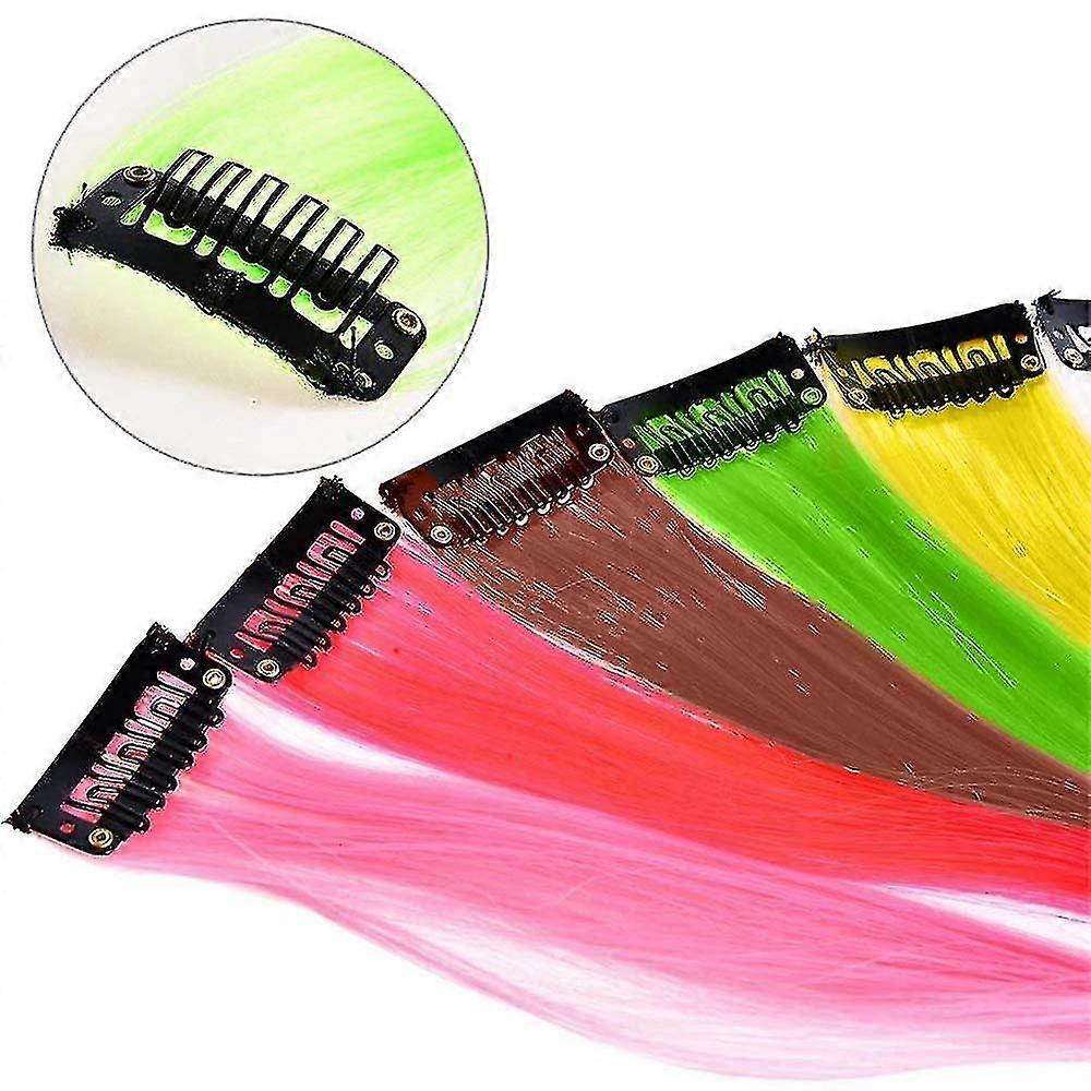 Rainbow Hair Extensions In Clip 24 Pcs/pack 24 Colors 22 Inch Synthetic ...