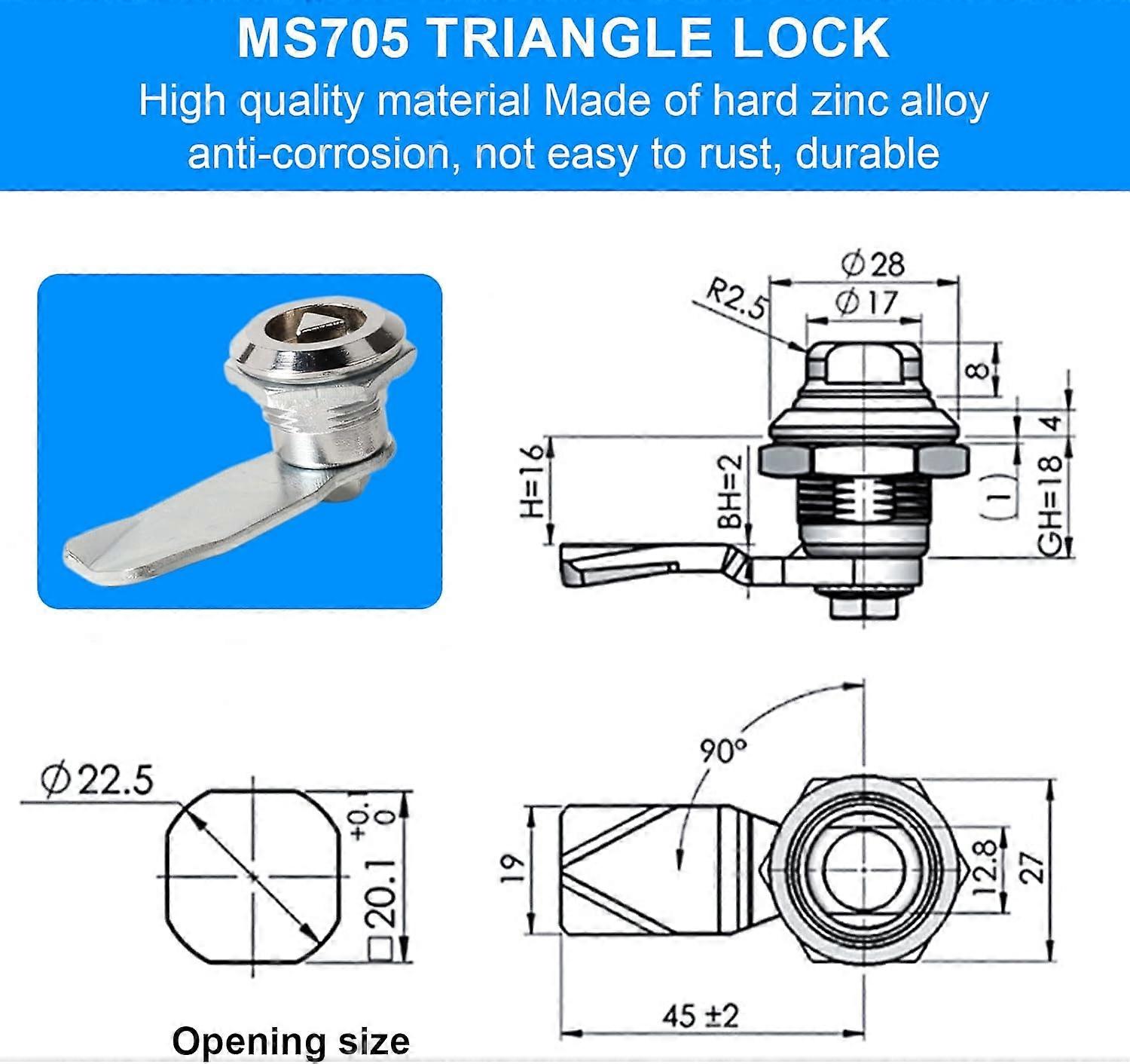Set Mailbox Lock 20mm Furniture Lock Socket Lock with Triangular Key ...
