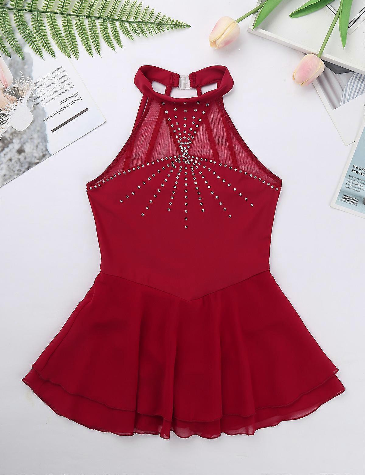 Kids Girls Ballet Dance Costumes Sparkly Rhinestone Mesh Splice Figure ...