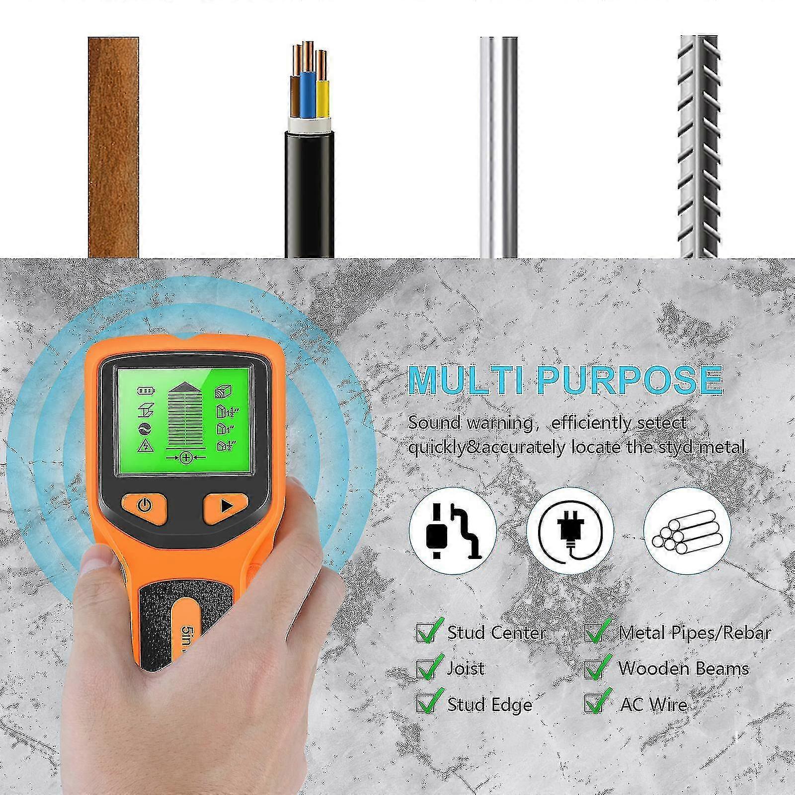 5 In 1 Lcd Stud Finder Pipe Sensor Metal Wire Detector Wall Scanner ...